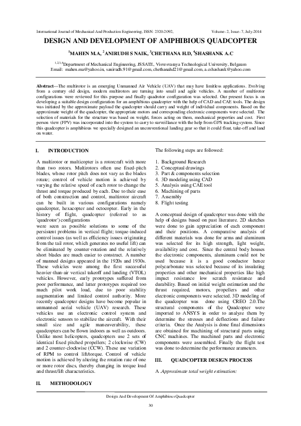 (PDF) Design and Development of Amphibious Quadcopter