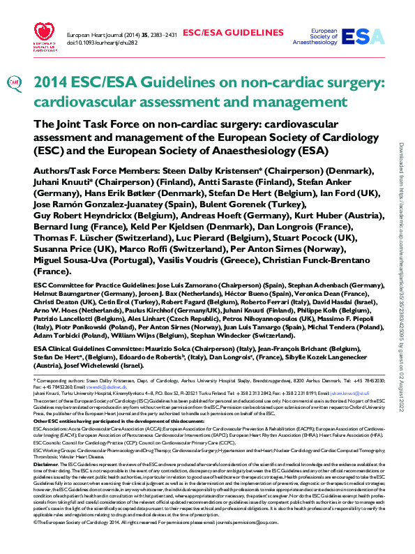 (PDF) 2014 ESC/ESA Guidelines on non-cardiac surgery: Cardiovascular ...