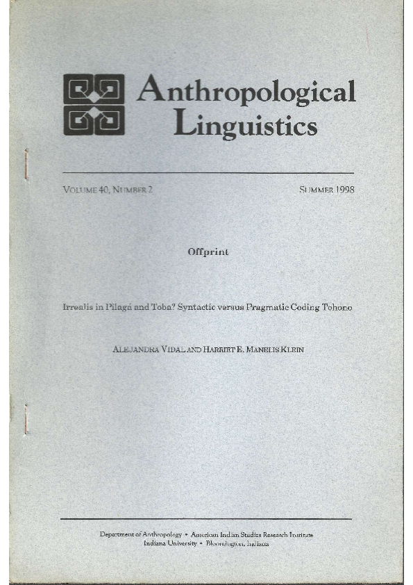 (PDF) Irrealis in Pilagá and Toba? Syntactic versus Pragmatic Coding