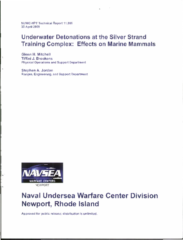 (PDF) Underwater Detonations at the Silver Strand Training Complex ...