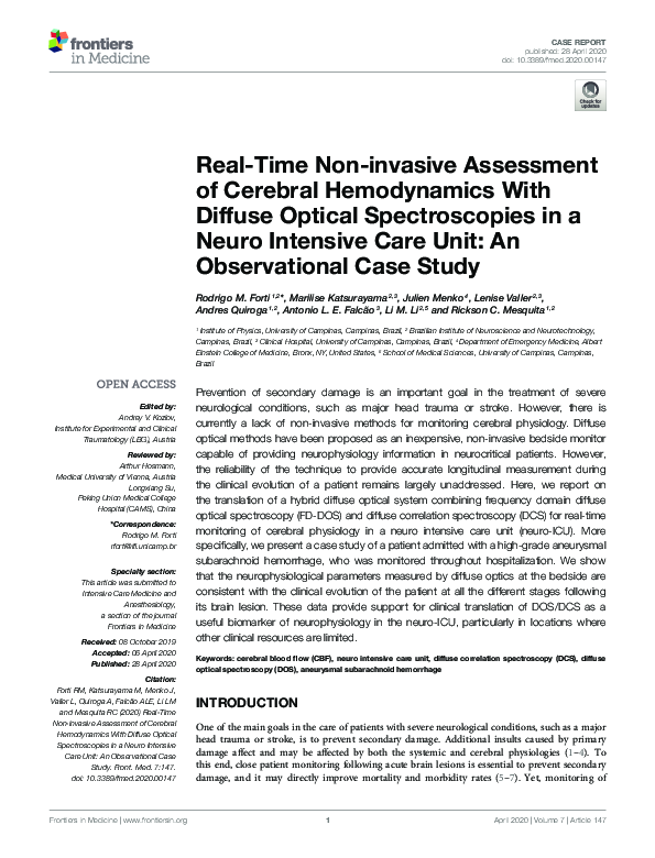 (PDF) Real-Time Non-invasive Assessment of Cerebral Hemodynamics With ...