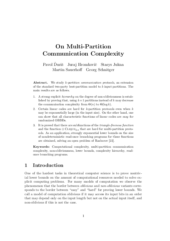 (PDF) On multipartition communication complexity