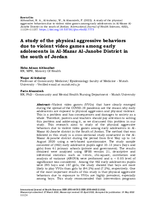 (PDF) study of the physical aggressive behaviors due to violent video ...