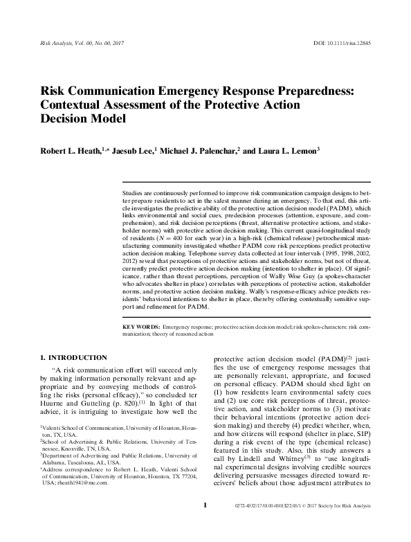 (PDF) Risk Communication Emergency Response Preparedness: Contextual ...