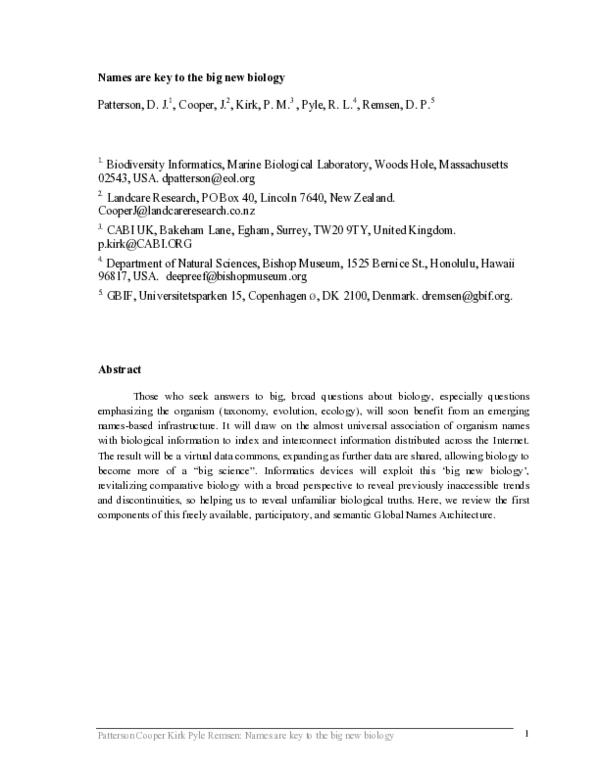 (PDF) Names are key to the big new biology