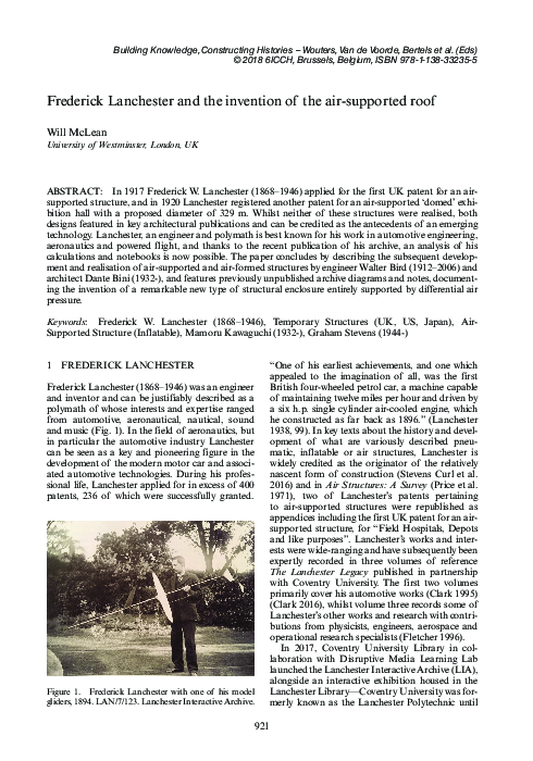(PDF) Frederick Lanchester and the invention of the air-supported roof