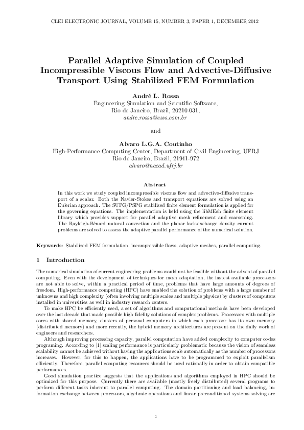 (PDF) Parallel Adaptive Simulation of Coupled Incompressible Viscous Flow and Advective ...