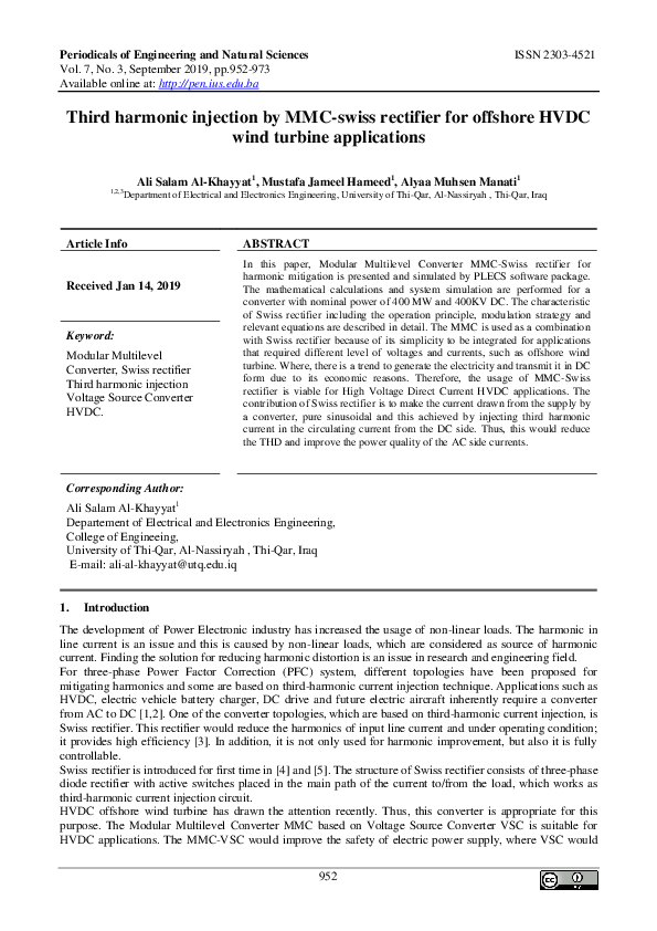 (PDF) Third harmonic injection by MMC-swiss rectifier for offshore HVDC ...