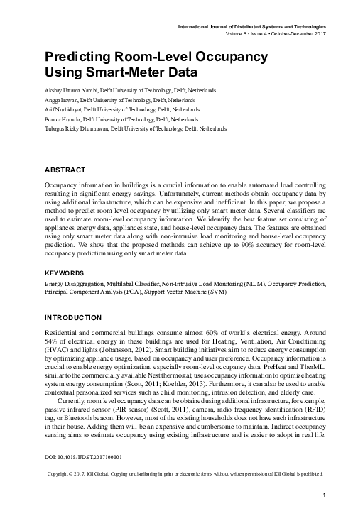 (PDF) Predicting Room-Level Occupancy Using Smart-Meter Data