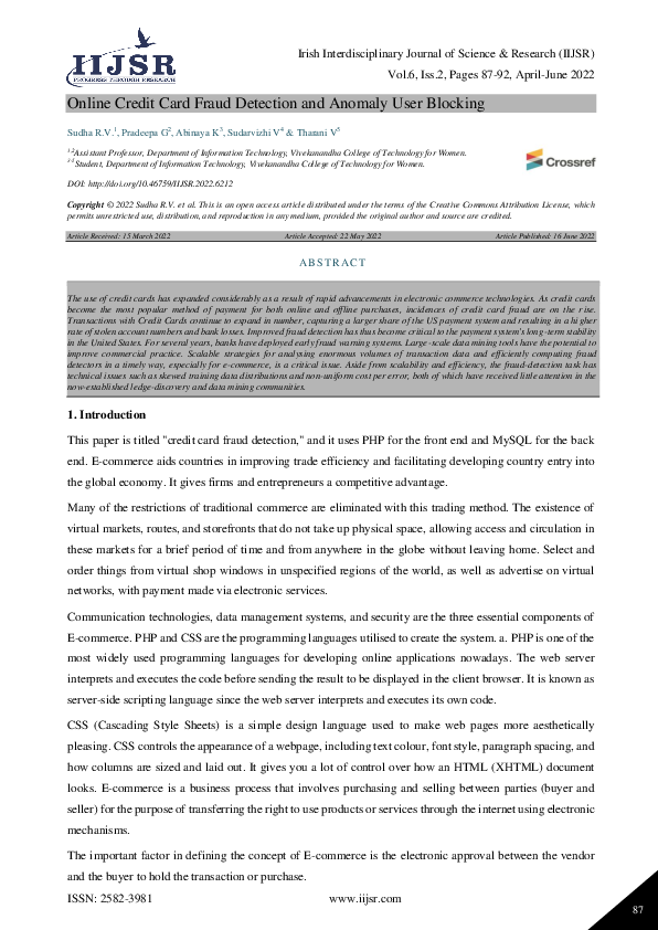 (PDF) Online Credit Card Fraud Detection and Anomaly User Blocking (PDF) Online Credit Card Fraud Detection and Anomaly User Blocking