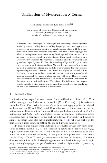 (PDF) Unification of Hypergraph $$\lambda $$-Terms
