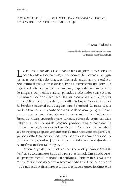 (PDF) COMAROFF, John L.; COMAROFF, Jean. Etnicidad S.A