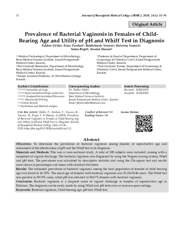 (PDF) Prevalence of Bacterial Vaginosis in Females of Child-Bearing Age ...