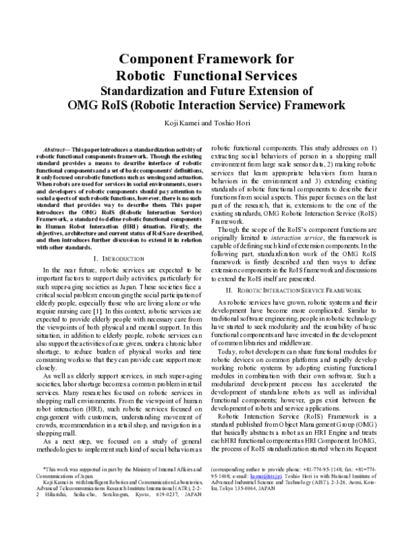 (PDF) Component Framework for Robotic Functional Services Standardization and Future Extension ...