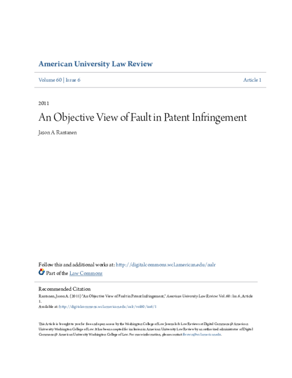 (PDF) An Objective View of Fault in Patent Infringement