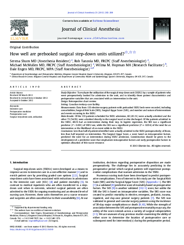 (PDF) How well are prebooked surgical step-down units utilized?
