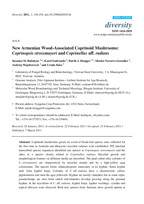 (PDF) New Armenian Wood-Associated Coprinoid Mushrooms: Coprinopsis ...