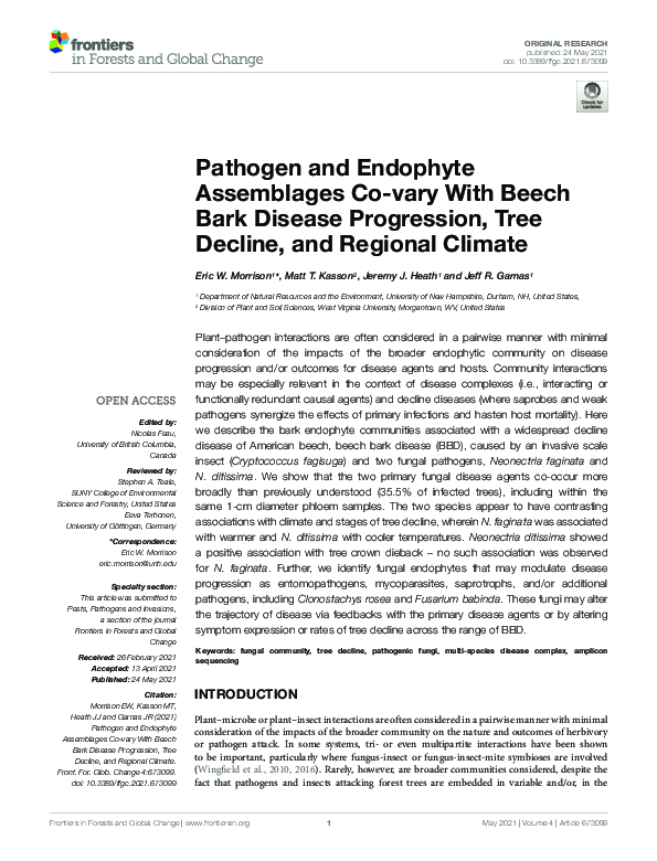 (PDF) Pathogen and Endophyte Assemblages Co-vary With Beech Bark ...