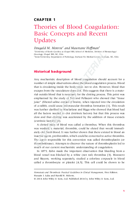 (PDF) Theories of Blood Coagulation: Basic Concepts and Recent Updates