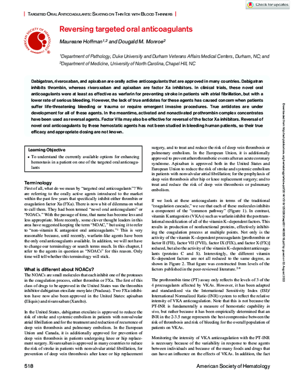 (PDF) Reversing targeted oral anticoagulants