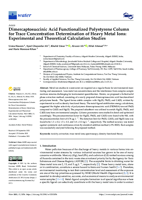 (PDF) Dimercaptosuccinic Acid Functionalized Polystyrene Column for ...