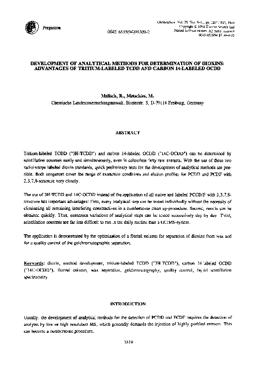(PDF) Development of analytical methods for determination of dioxins ...
