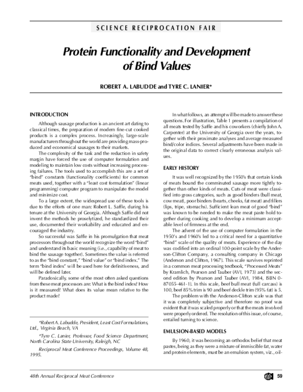 Pdf Protein Functionality And Development Of Bind Values Robert Labudde