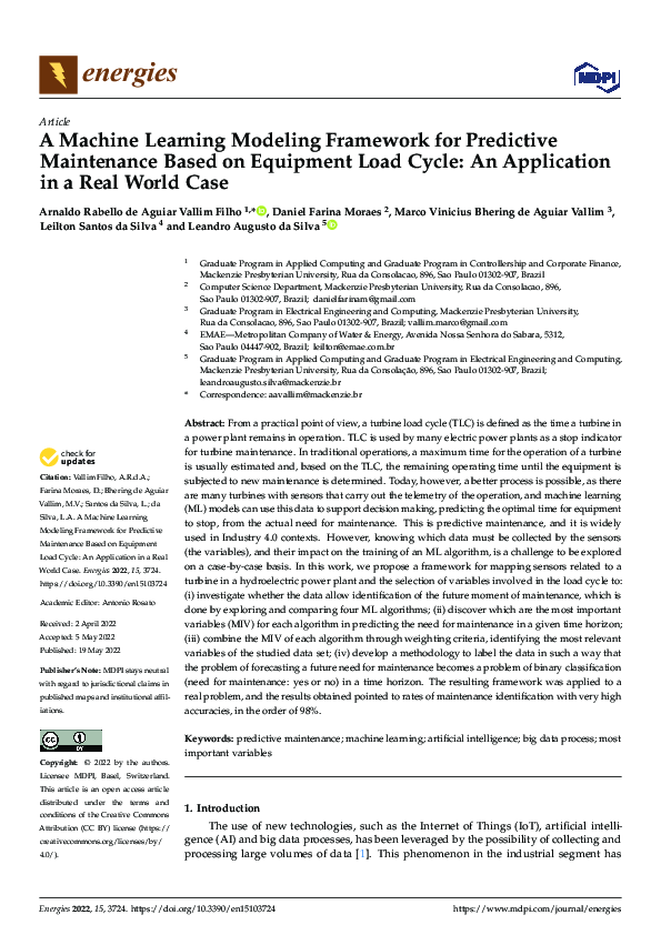(PDF) A Machine Learning Modeling Framework for Predictive Maintenance ...