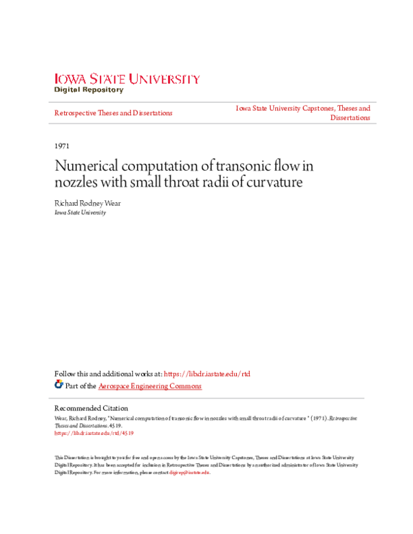 (PDF) Numerical computation of transonic flow in nozzles with small throat radii of curvature ...