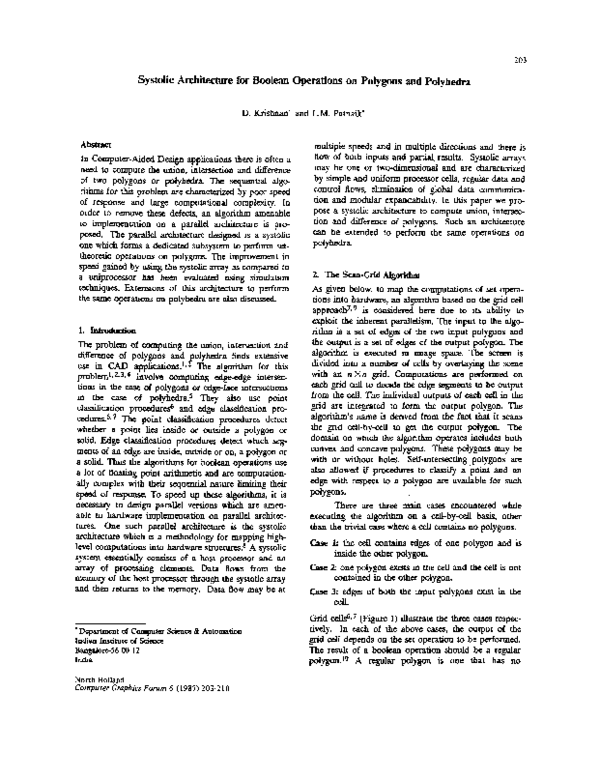 Pdf Systolic Architecture For Boolean Operations On Polygons And Polyhedra L M Patnaik