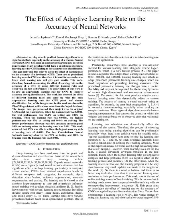 (PDF) The Effect of Adaptive Learning Rate on the Accuracy of Neural ...