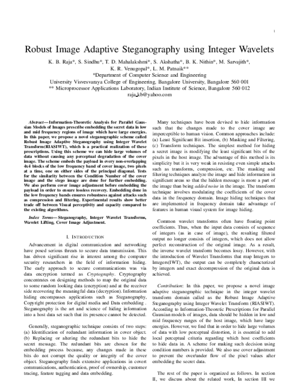 (PDF) Robust image adaptive steganography using integer wavelets