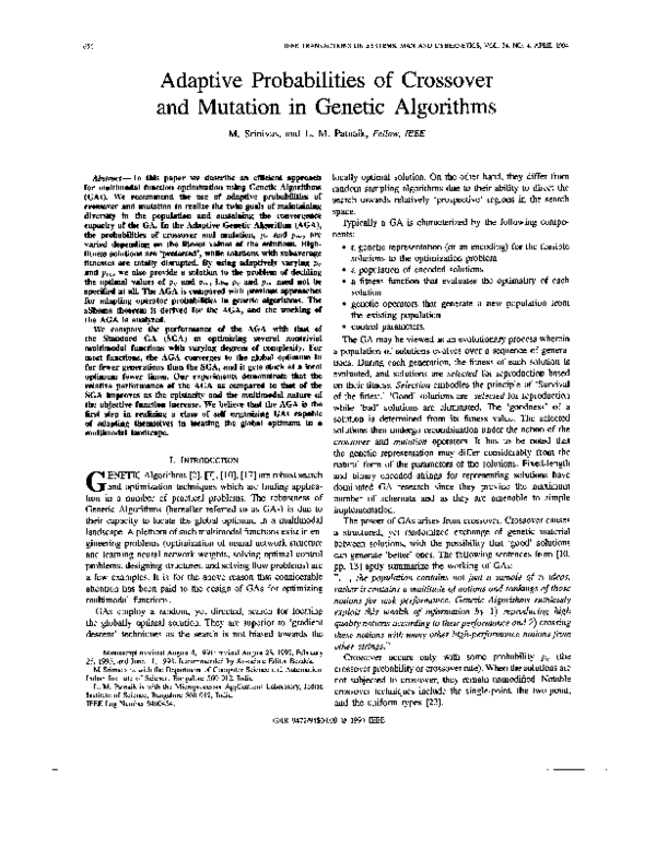 (PDF) Adaptive Probabilities of Crossover and Mutation in Genetic Algorithms Based on Cloud Model
