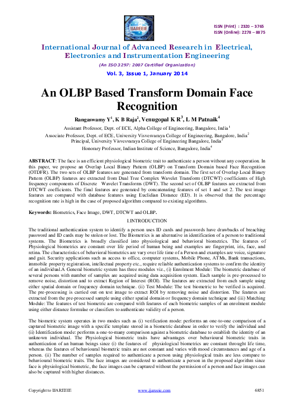 (PDF) An OLBP Based Transform Domain Face Recognition