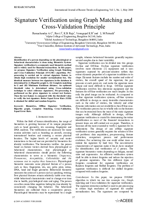 Pdf Signature Verification Using Graph Matching And Cross Validation Principle