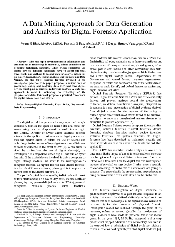 (PDF) A Data Mining Approach for Data Generation and Analysis for Digital Forensic Application ...