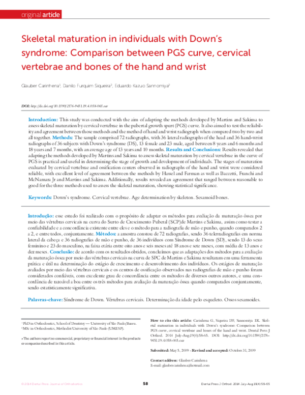 (PDF) Skeletal maturation in individuals with Down's syndrome ...