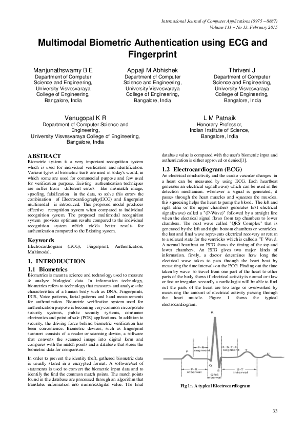 Pdf Multimodal Biometric Authentication Using Ecg And Fingerprint