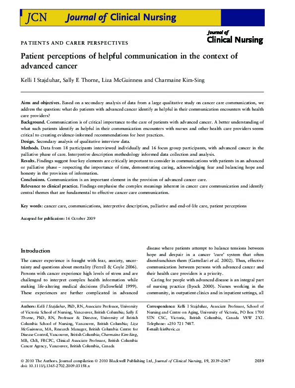 (PDF) Patient perceptions of helpful communication in the context of ...