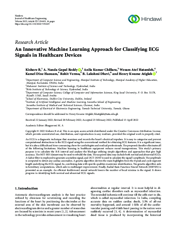 Pdf An Innovative Machine Learning Approach For Classifying Ecg Signals In Healthcare Devices