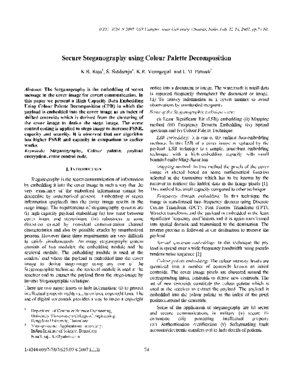 Pdf Secure Steganography Using Colour Palette Decomposition 