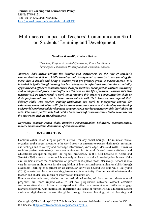 (PDF) Multifaceted Impact of Teachers’ Communication Skill on Students ...