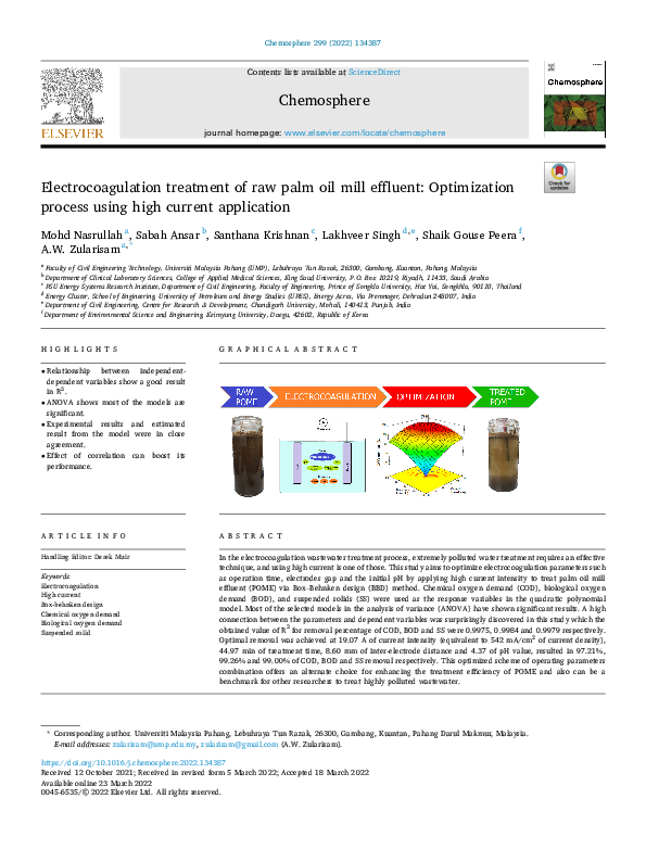 (PDF) Electrocoagulation treatment of raw palm oil mill effluent: Optimization process using ...