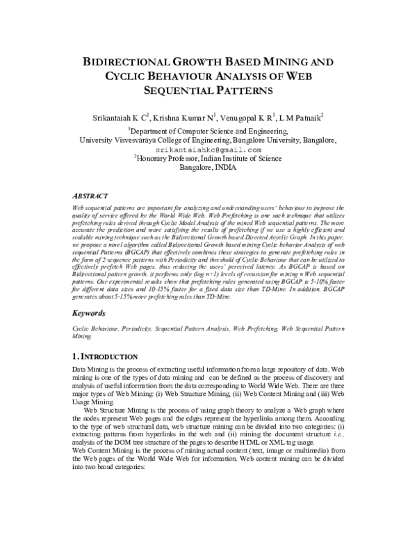 Pdf Bidirectional Growth Based Mining And Cyclic Behaviour Analysis Of Web Sequential Patterns