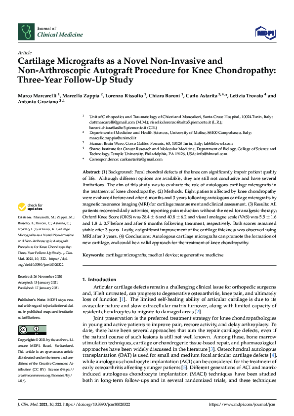 (PDF) Cartilage Micrografts as a Novel Non-Invasive and Non ...