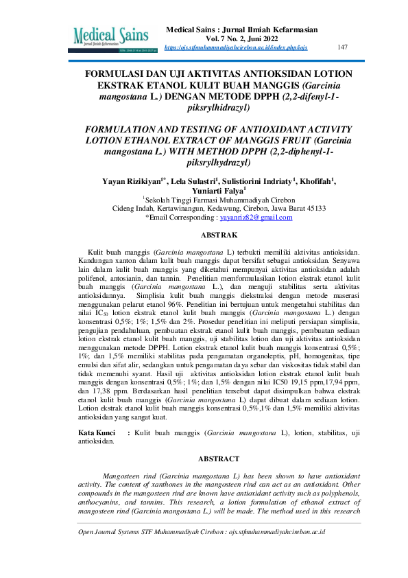 (PDF) FORMULASI DAN UJI AKTIVITAS ANTIOKSIDAN LOTION EKSTRAK ETANOL ...