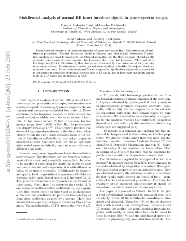 (PDF) Multifractal analysis of normal RR heart-interbeat signals in ...