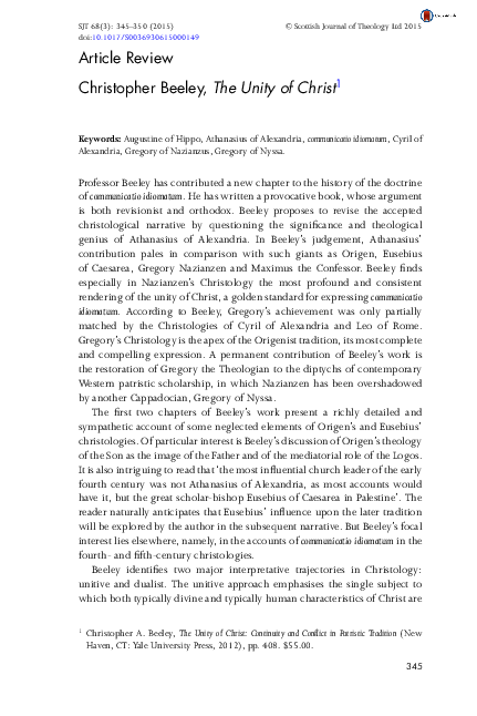 (PDF) Christopher Beeley, The Unity of Christ