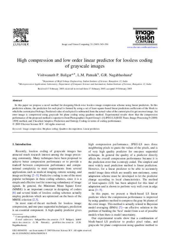 Pdf High Compression And Low Order Linear Predictor For Lossless Coding Of Grayscale Images