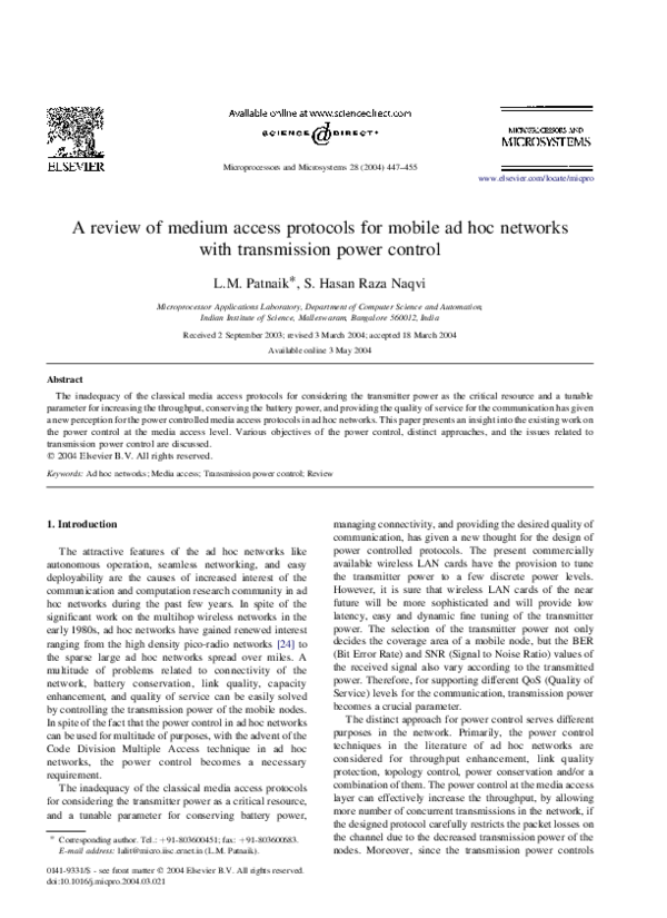 (PDF) A review of medium access protocols for mobile ad hoc networks ...